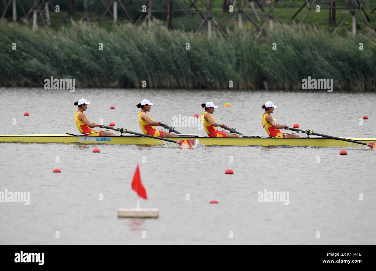 Tianjin. 28th Aug, 2017. Shandong rowing team compete during the women ...