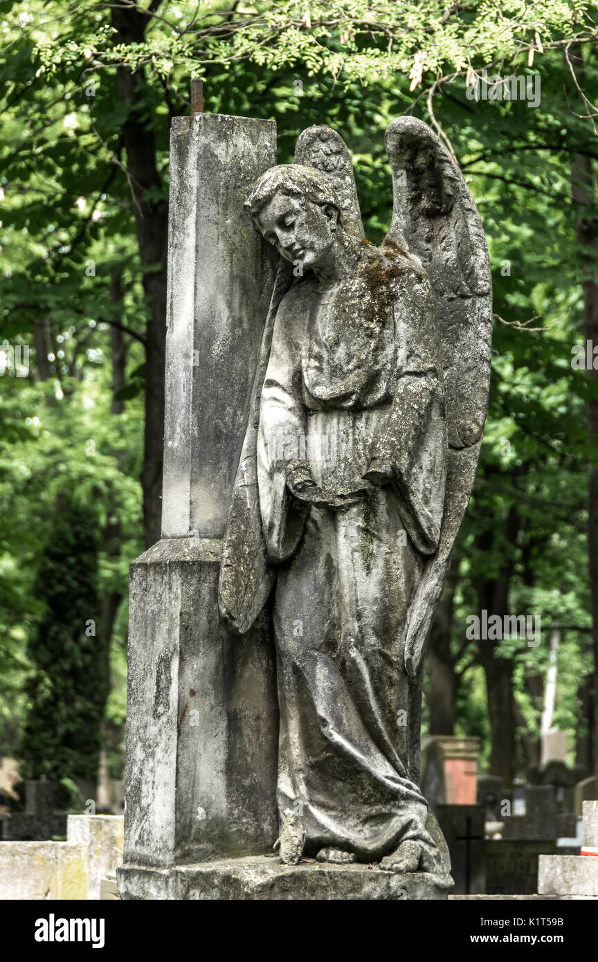 Poland, Warsaw: Statue of an angel at the Powazki Cemetery, the oldest ...