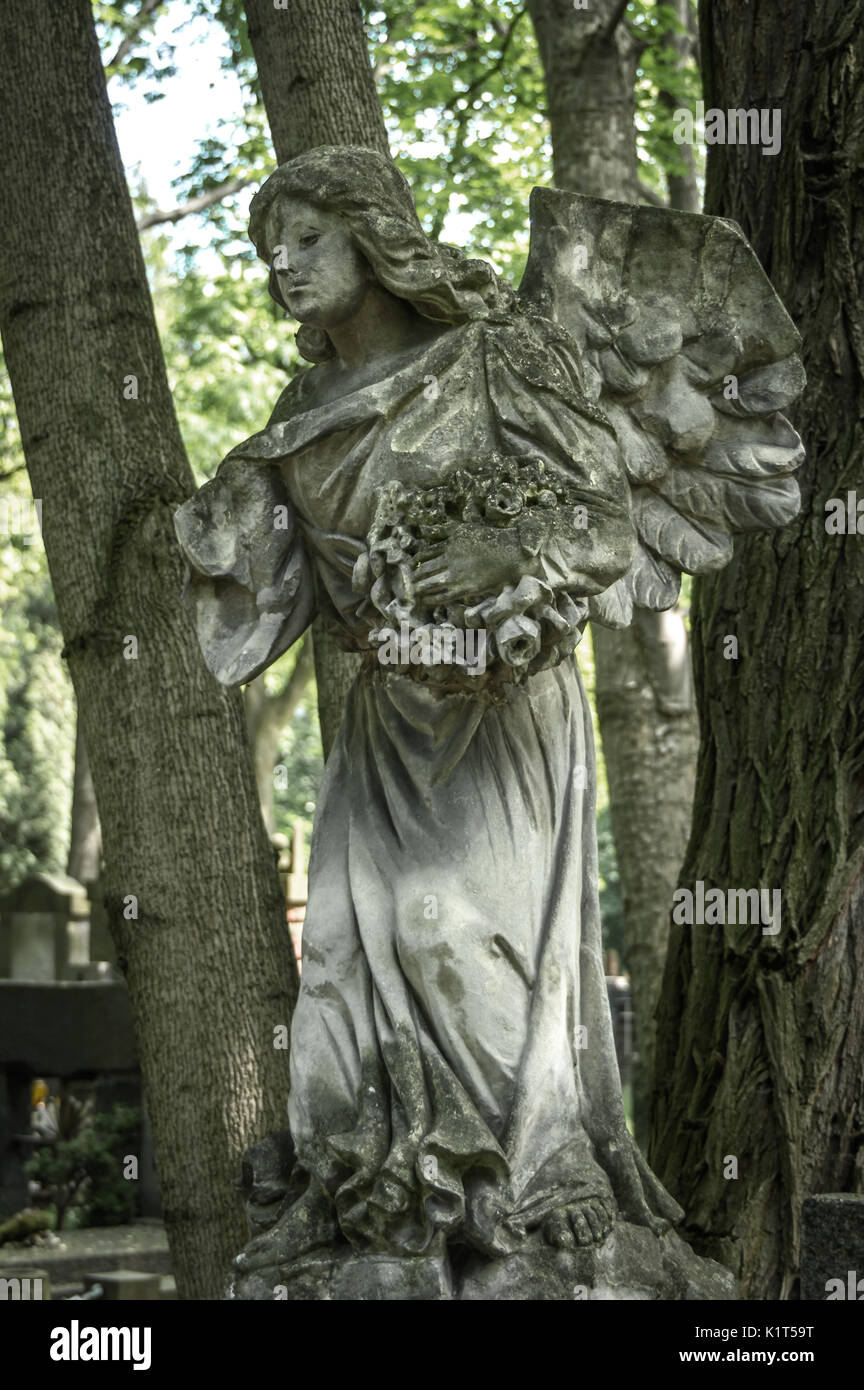Poland, Warsaw: Statue of an angel at the Powazki Cemetery, the oldest ...