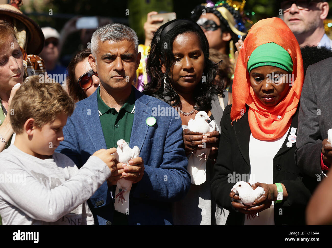 Mayor of London Sadiq Khan takes part in a release of doves as a show ...