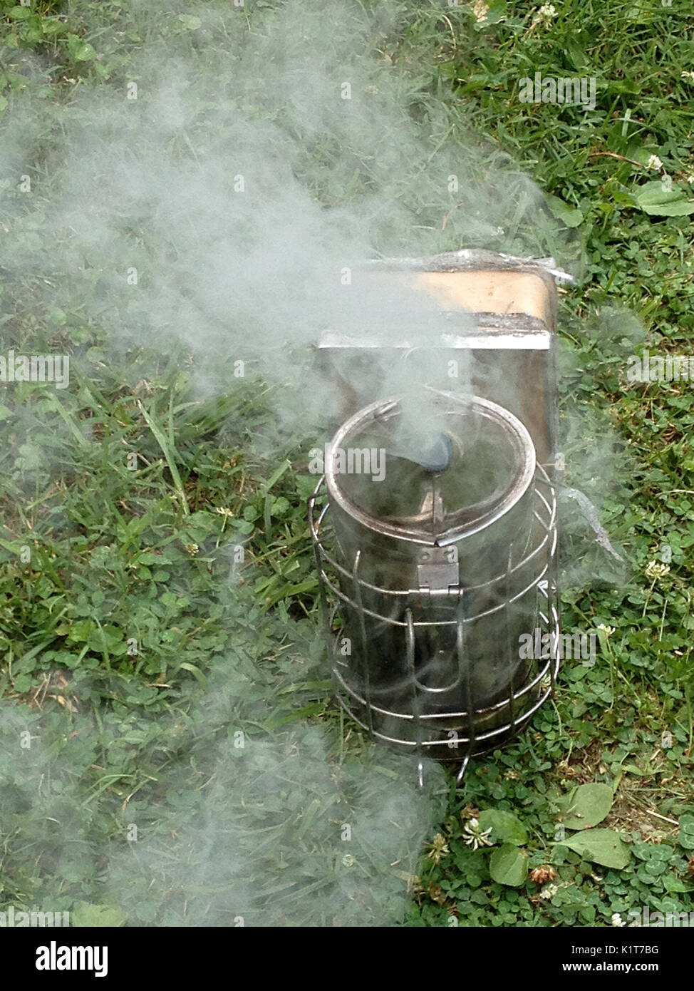 Bee smoker with smoke coming out Stock Photo - Alamy