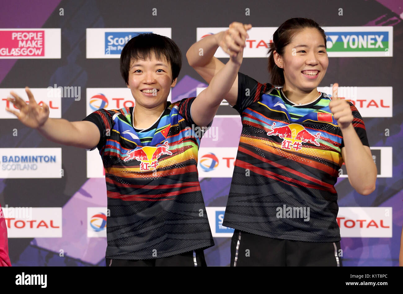 China's Qingchen Chen (left) and Yifan Jia after winning gold in the ...