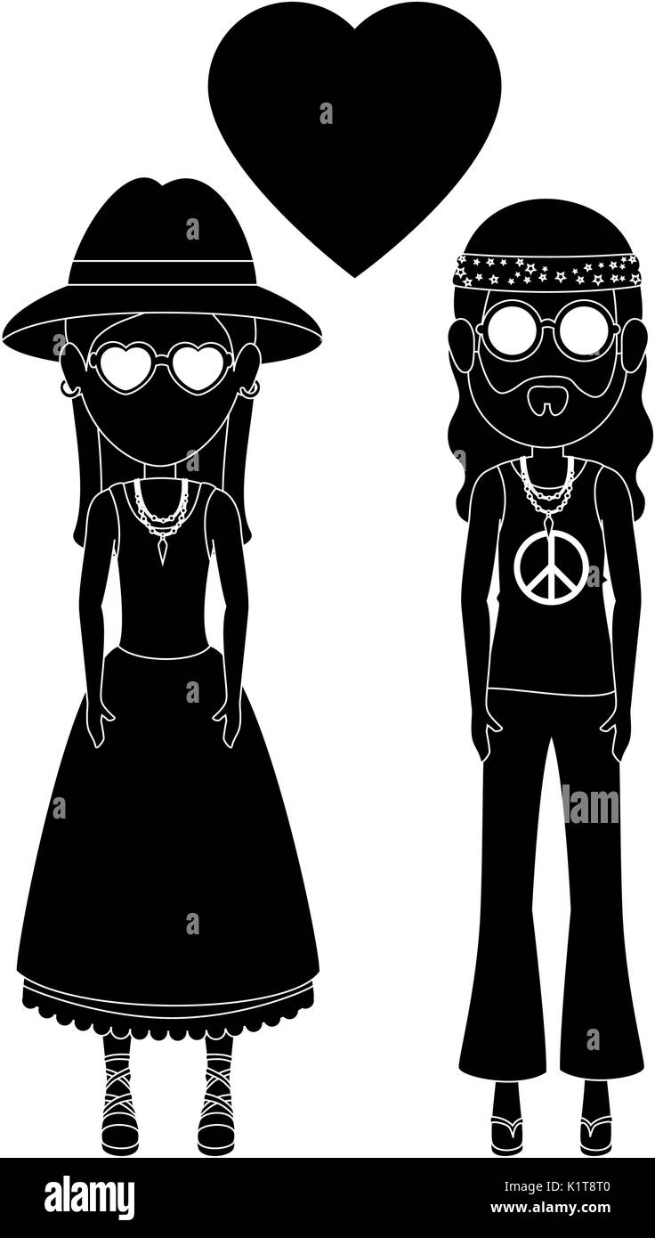 couple hippie with heart icon over white background style concept ...