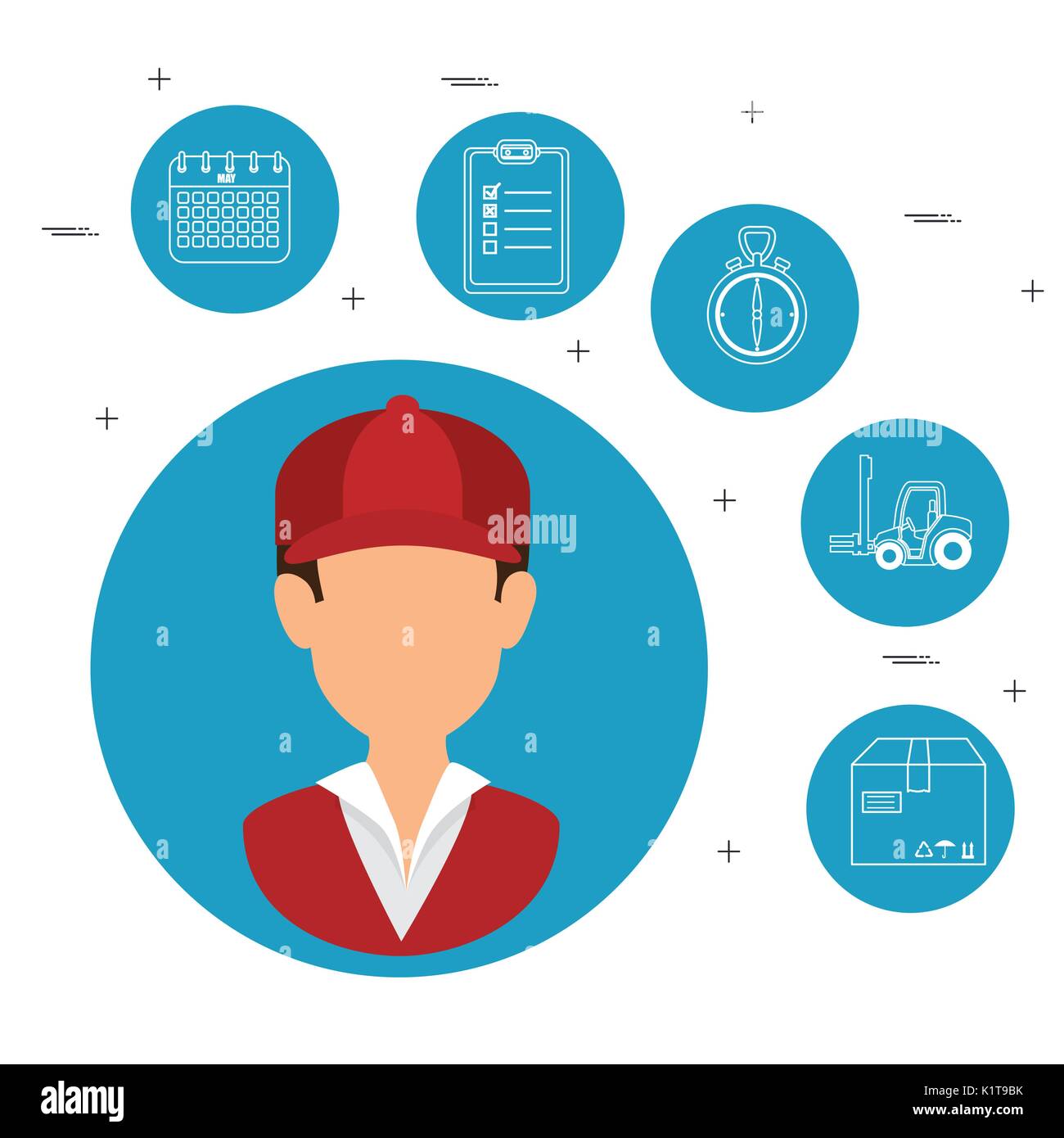Man and icon set of Logistic transportation and delivery theme Vector ...
