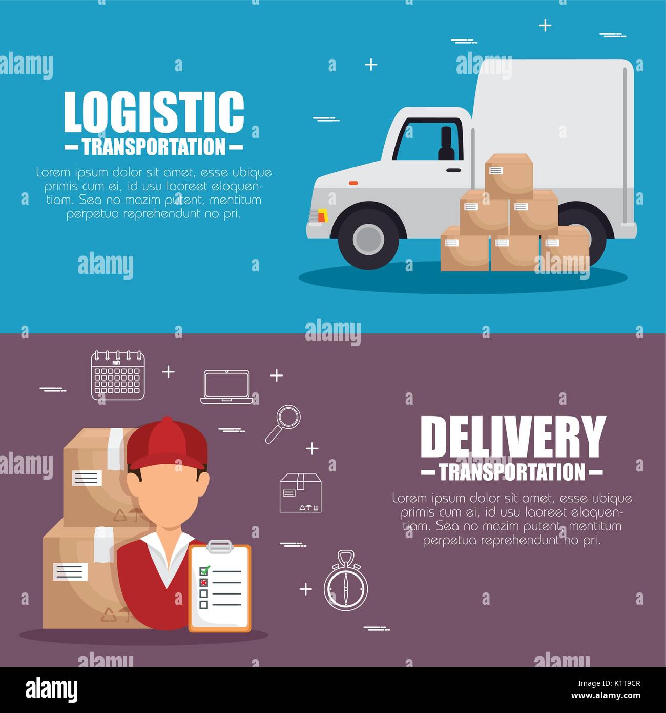 Man and truck of Logistic transportation and delivery theme Vector ...