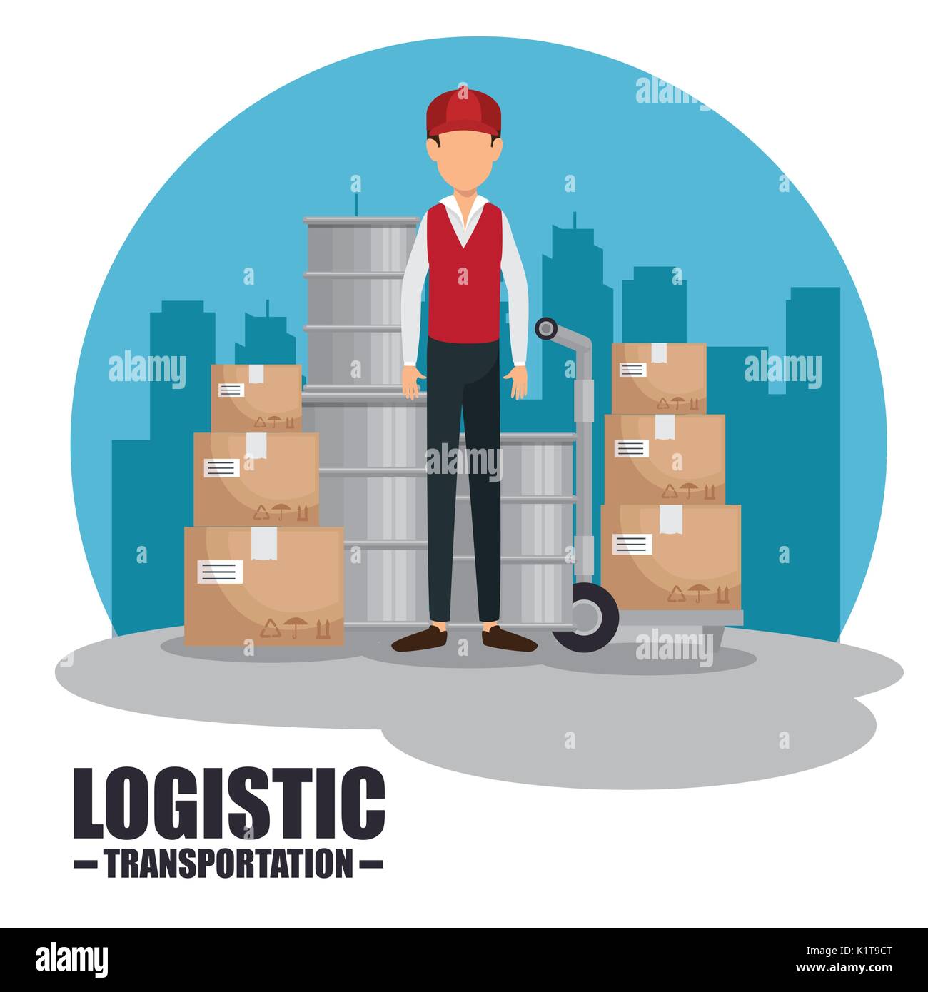 Man and boxes of Logistic transportation and delivery theme Vector ...