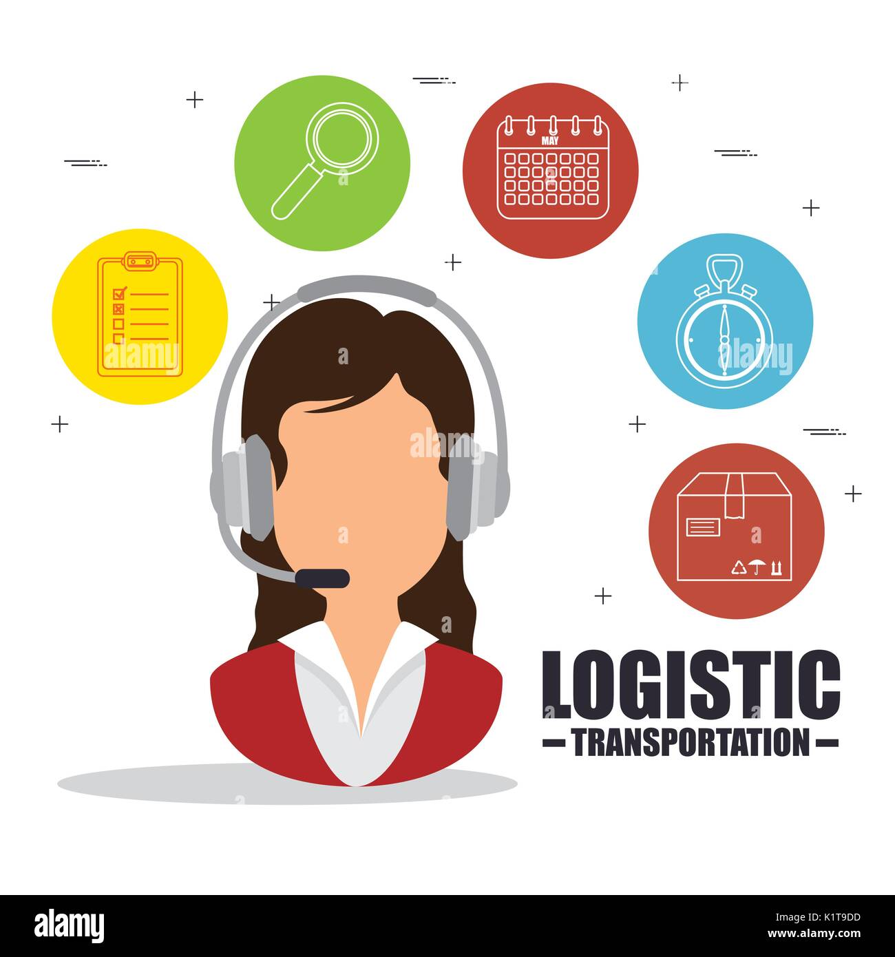 Woman and icon set of Logistic transportation and delivery theme Vector ...