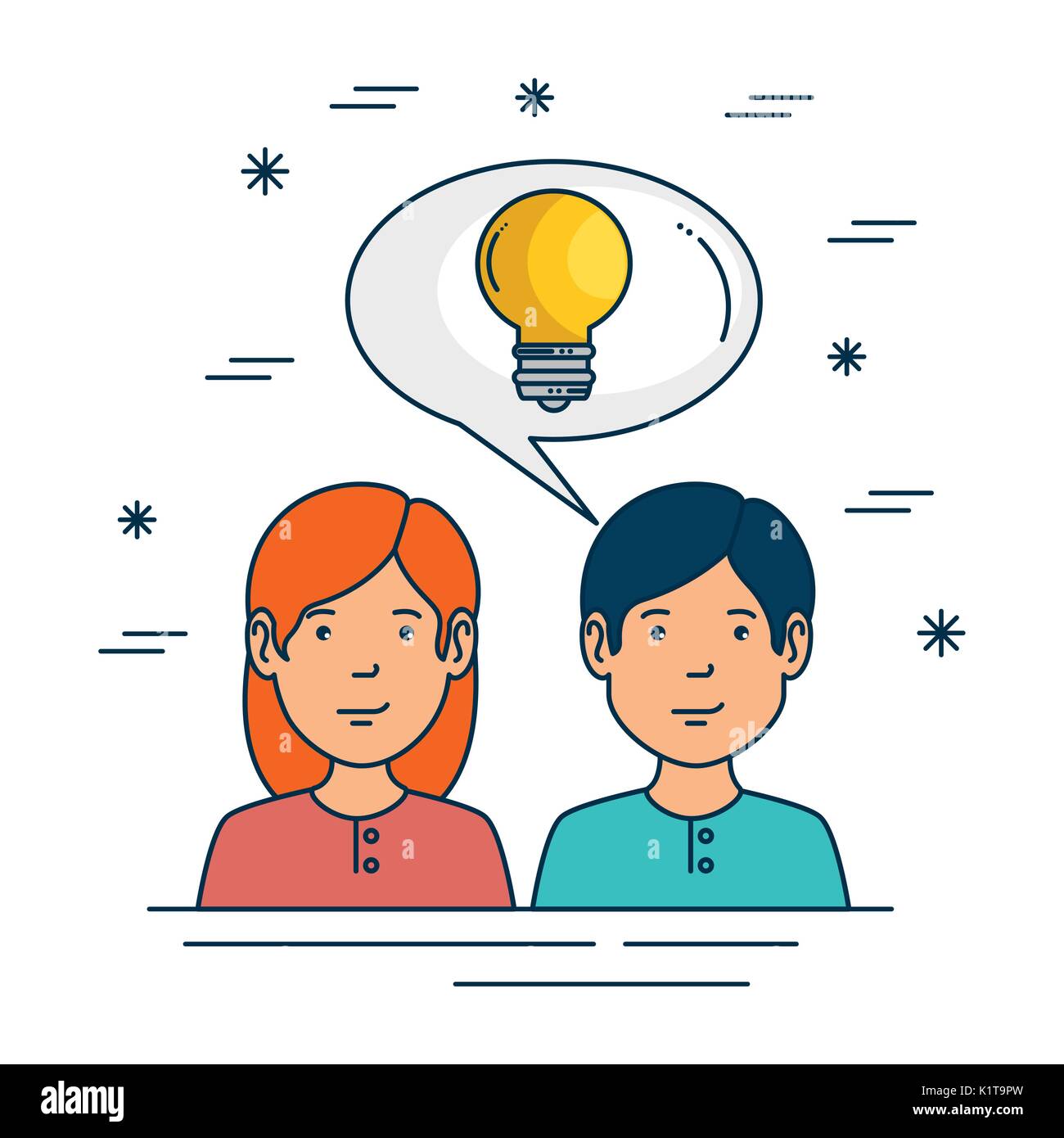 Girl boy and light bulb of Big idea and creativity theme Vector ...