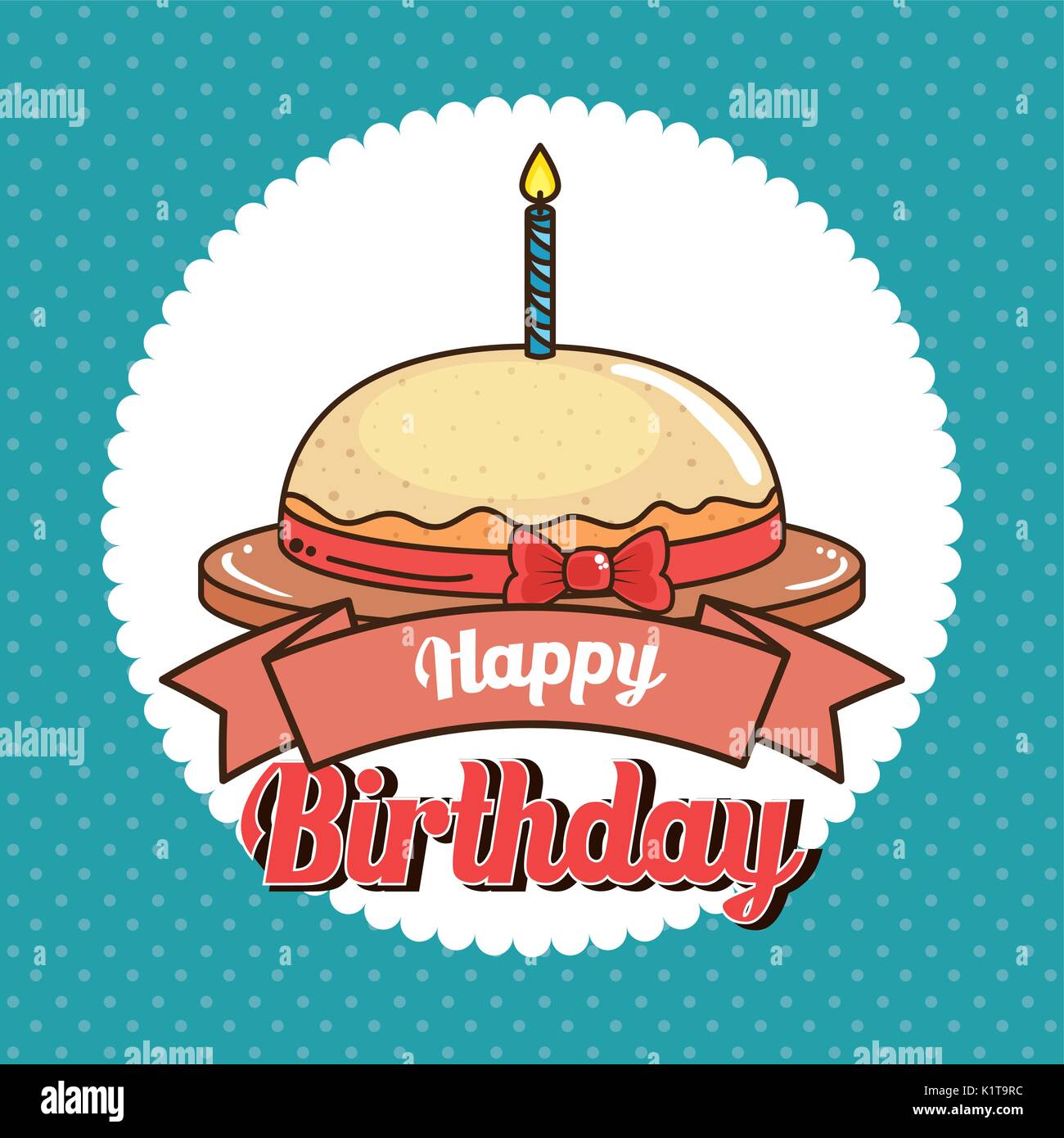Cake and ribbon of Happy birthday and celebration theme Vector ...