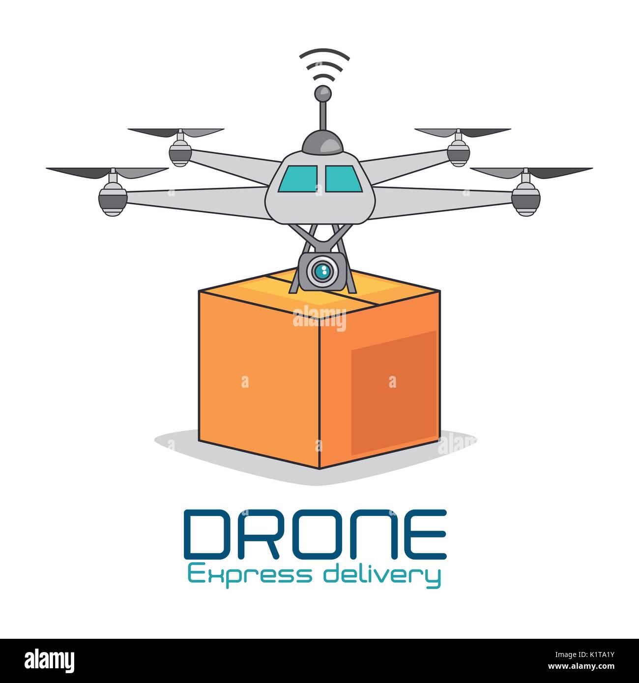 Drone and box of Express delivery and technology theme Vector ...