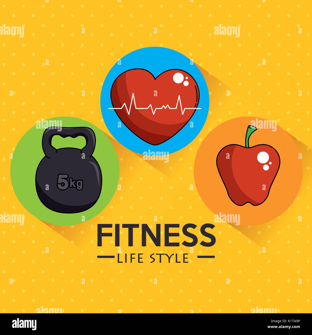 Weight heart and apple of Fitness sport and gym theme Vector ...
