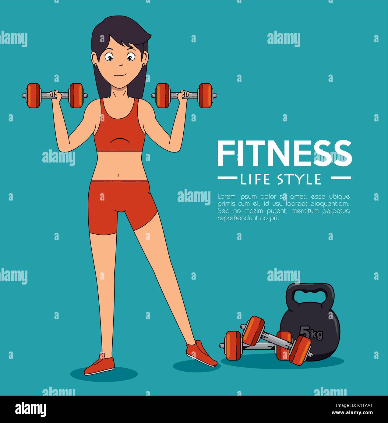Girl doing exercise of Fitness sport and gym theme Vector illustration ...