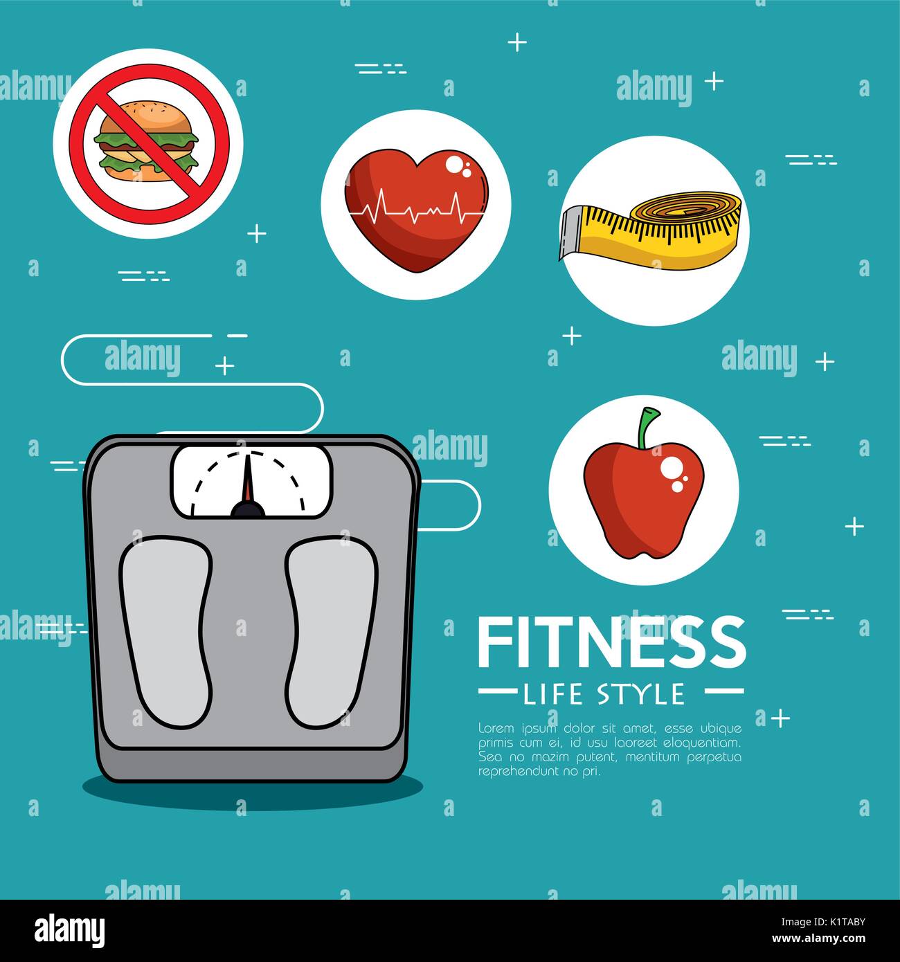 Weight scale and icon set of Fitness sport and gym theme Vector ...