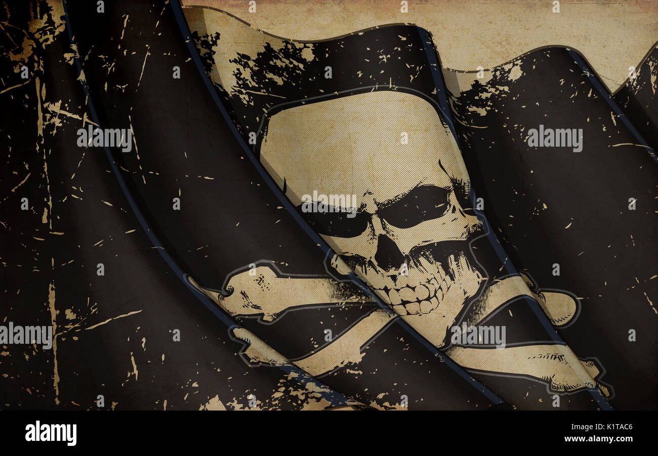 Illustration of a scratched, rusty, grunge, aged, waving pirate flag ...