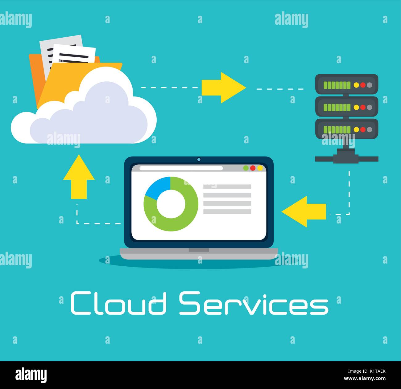 Laptop and file of Cloud computing and services theme Vector ...