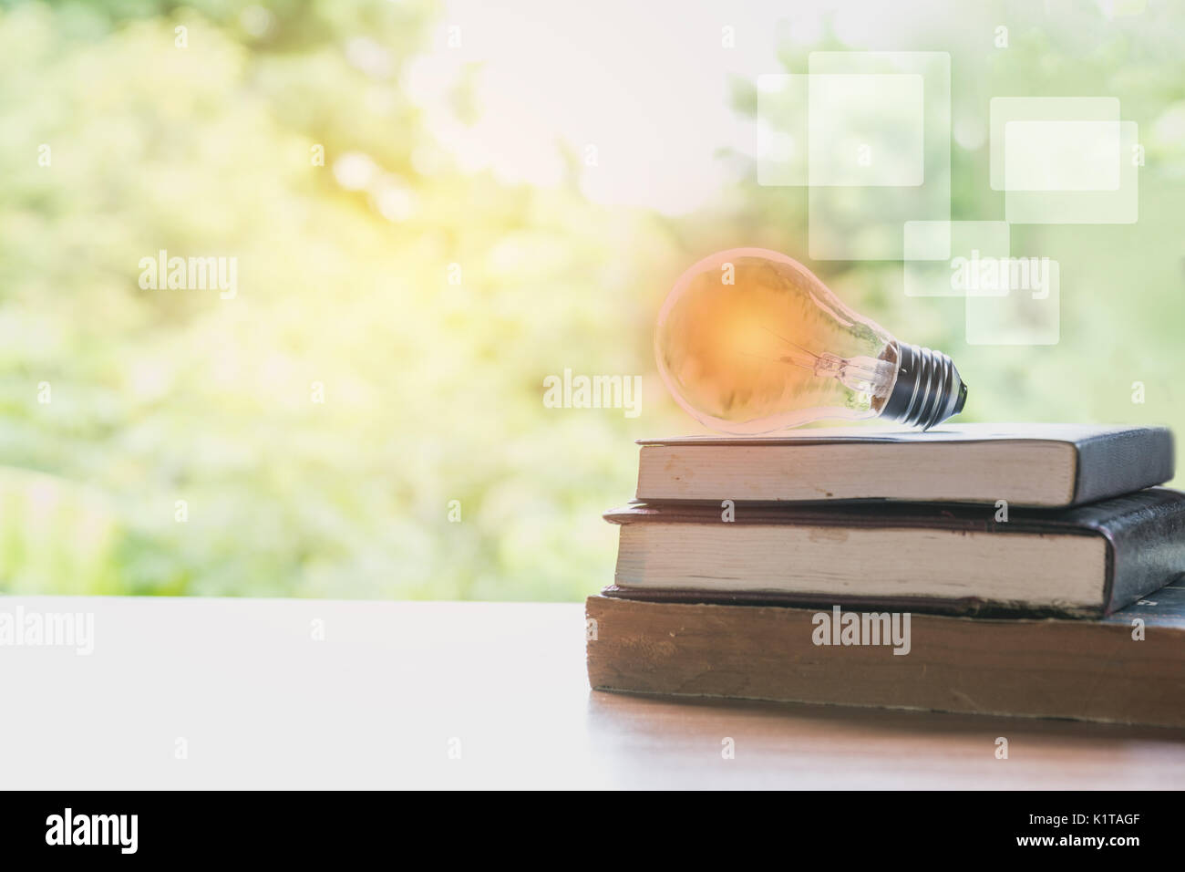 Light bulb over open book hi-res stock photography and images - Alamy