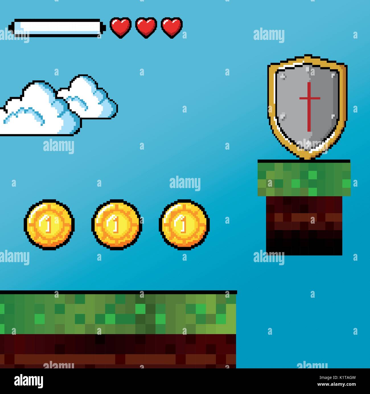 Coins and shield of Video game theme Vector illustration Stock Vector ...