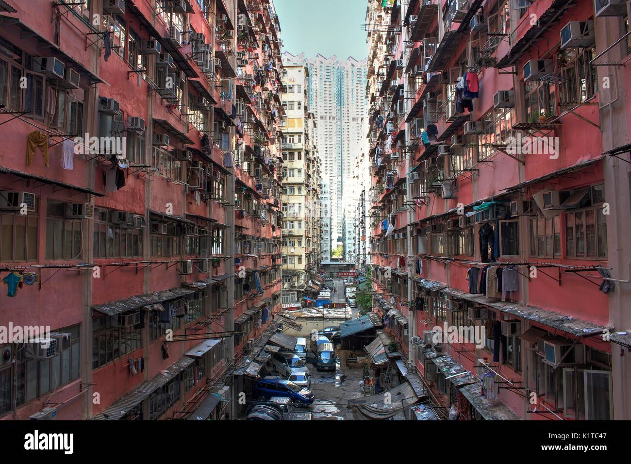 Crowded government built public housing in old district of Hong Kong ...