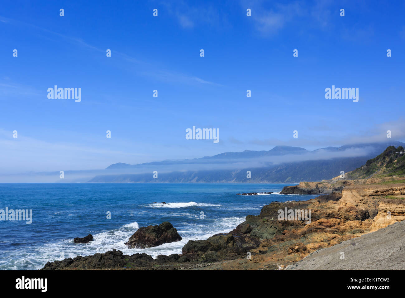 Erosion, steep cliffs and mountains along California coastal highway ...