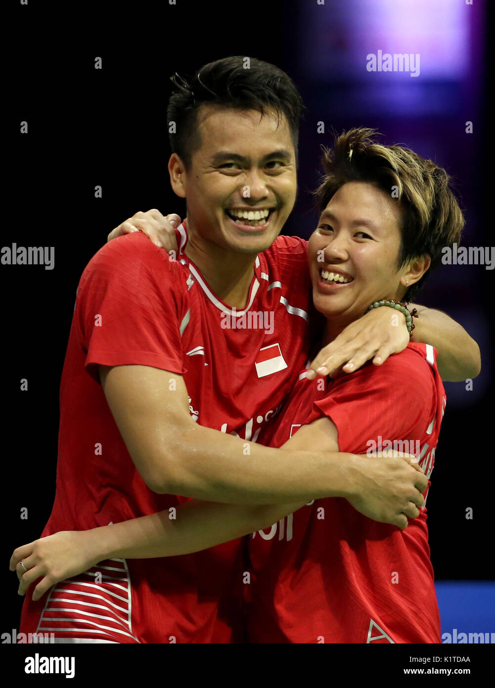 Indonesia's Tontowi Ahmad (left) and Liliyana Natsir after winning gold in the mixed doubles ...