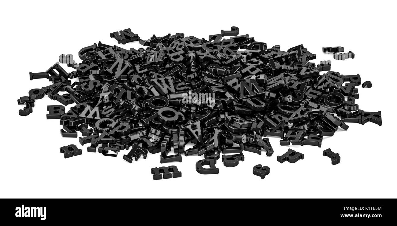 Pile of black letters, 3D rendering isolated on white background Stock ...