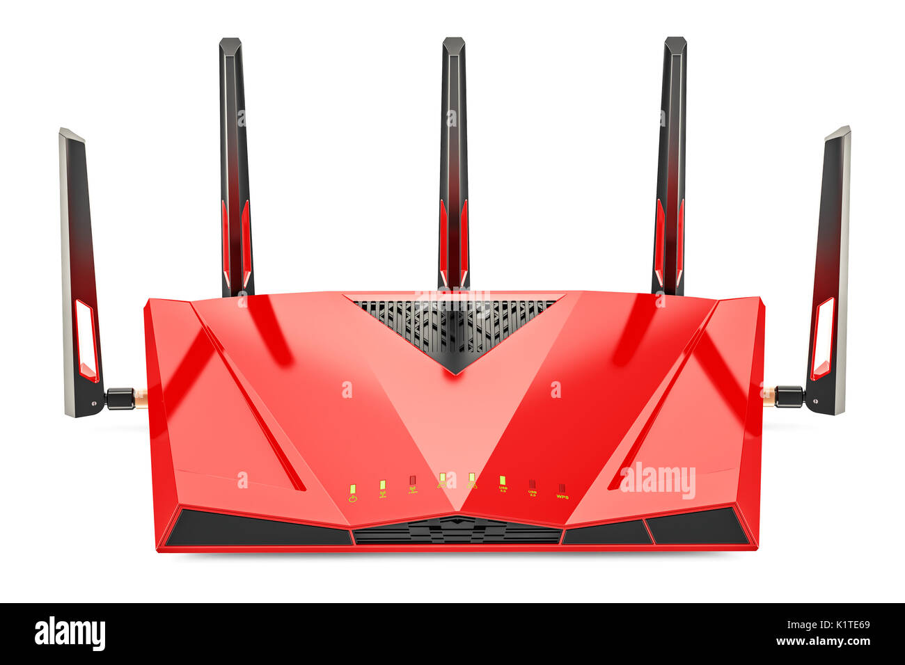 Red wireless internet router, 3D rendering isolated on white background ...