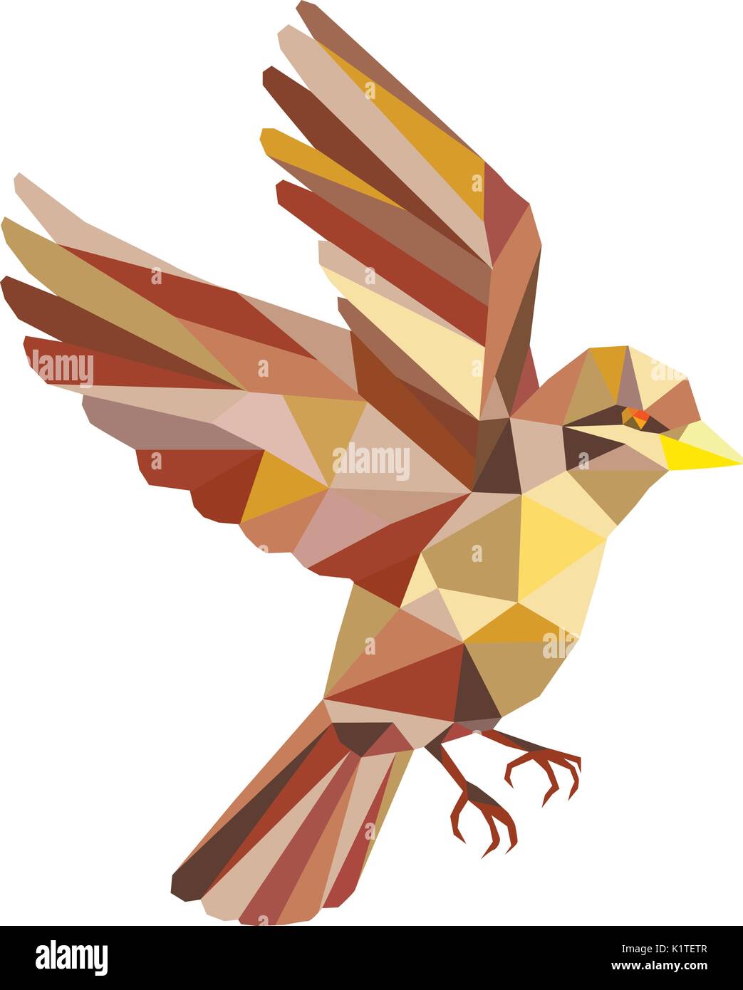 Low polygon style illustration of a sparrow flying viewed from the side ...