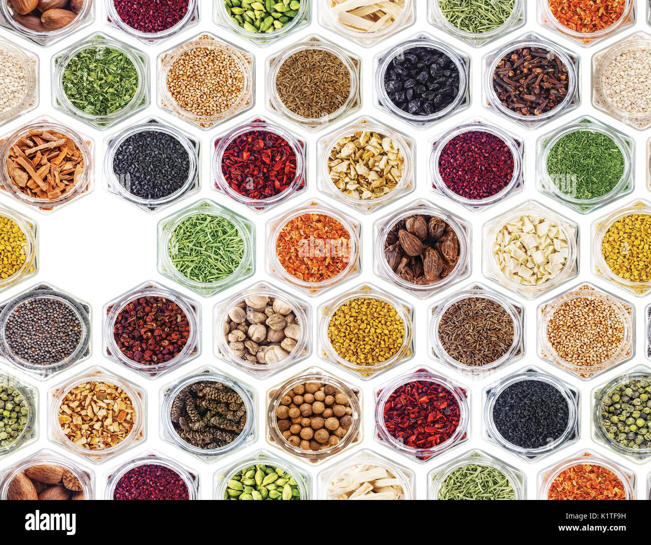 Seamless texture with spices and herbs over white background Stock ...