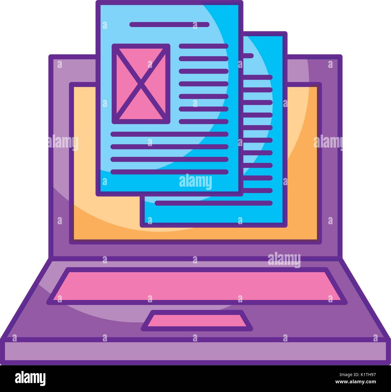 laptop computer with documents vector illustration design Stock Vector ...