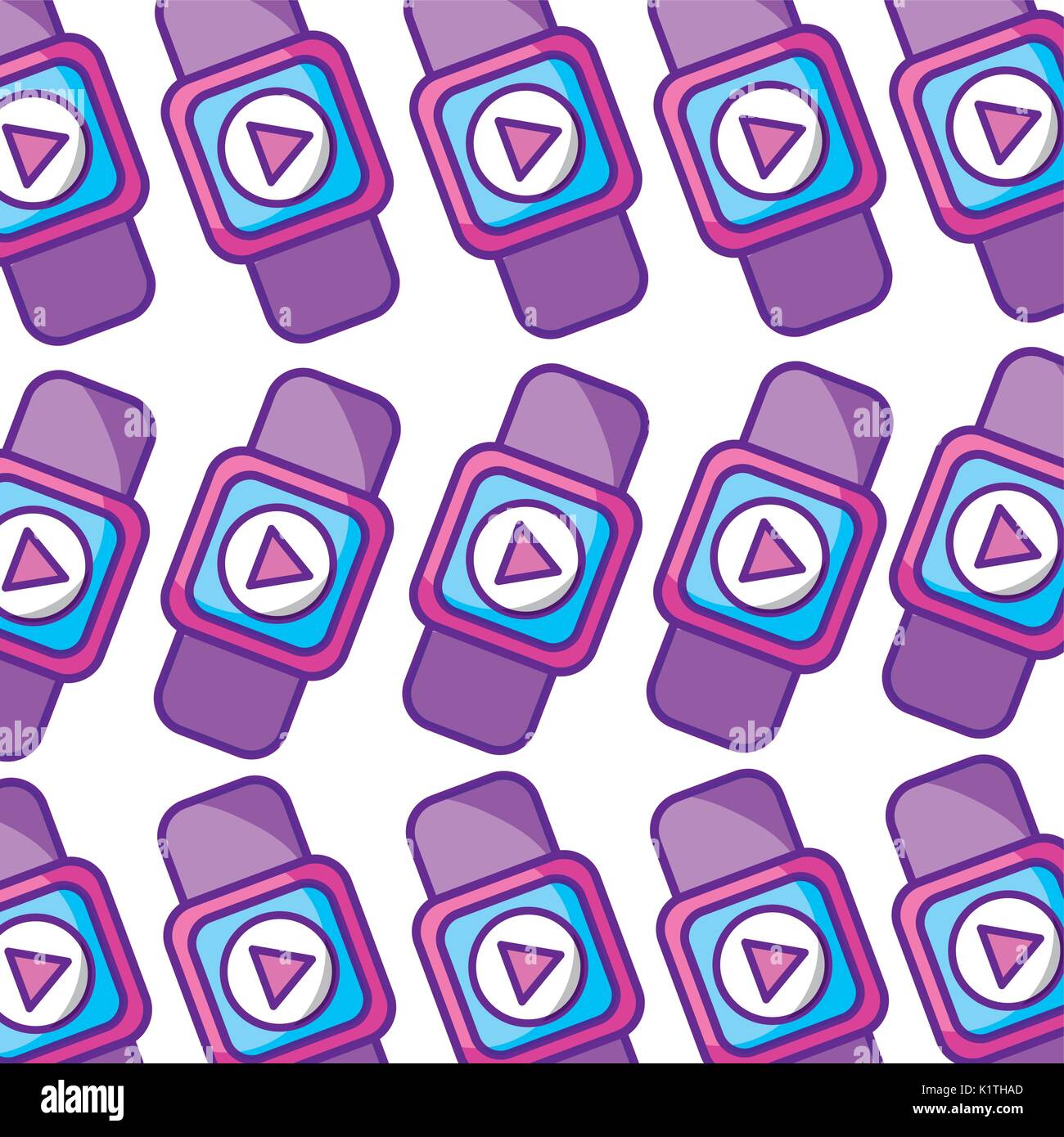 smartwatch with media player pattern background vector illustration ...