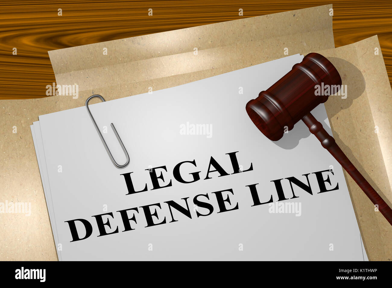 3D illustration of "LEGAL DEFENSE LINE" title on legal document Stock ...