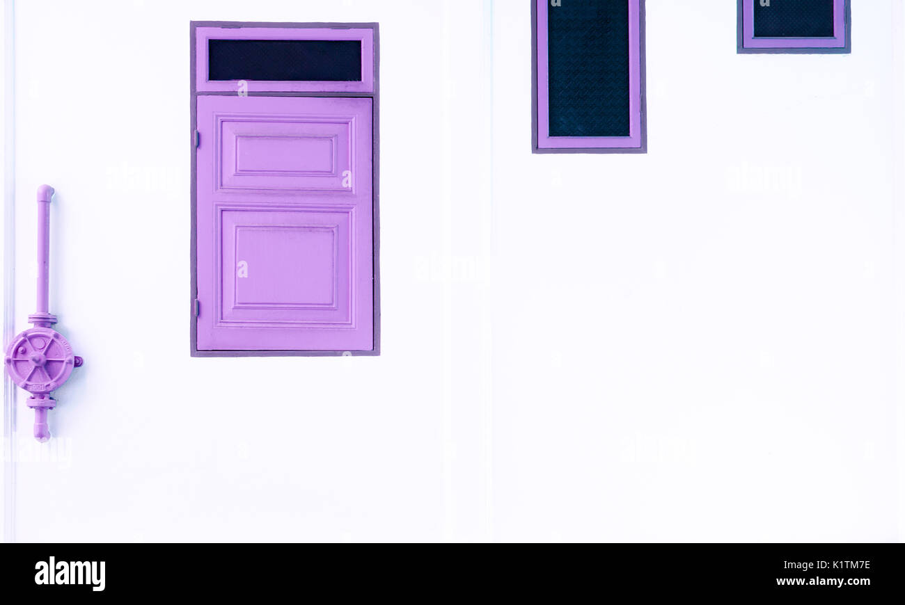 Purple window with vintage style on white wall with copy space Stock ...