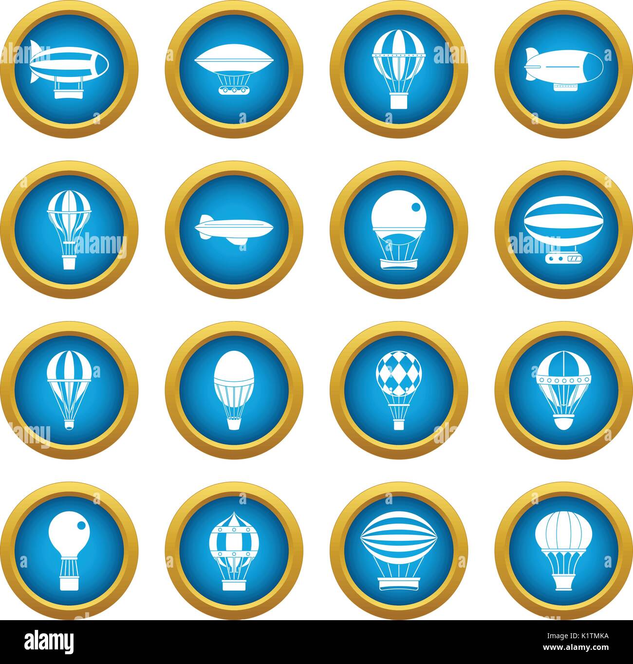 Retro balloons aircraft icons blue circle set Stock Vector Image & Art ...