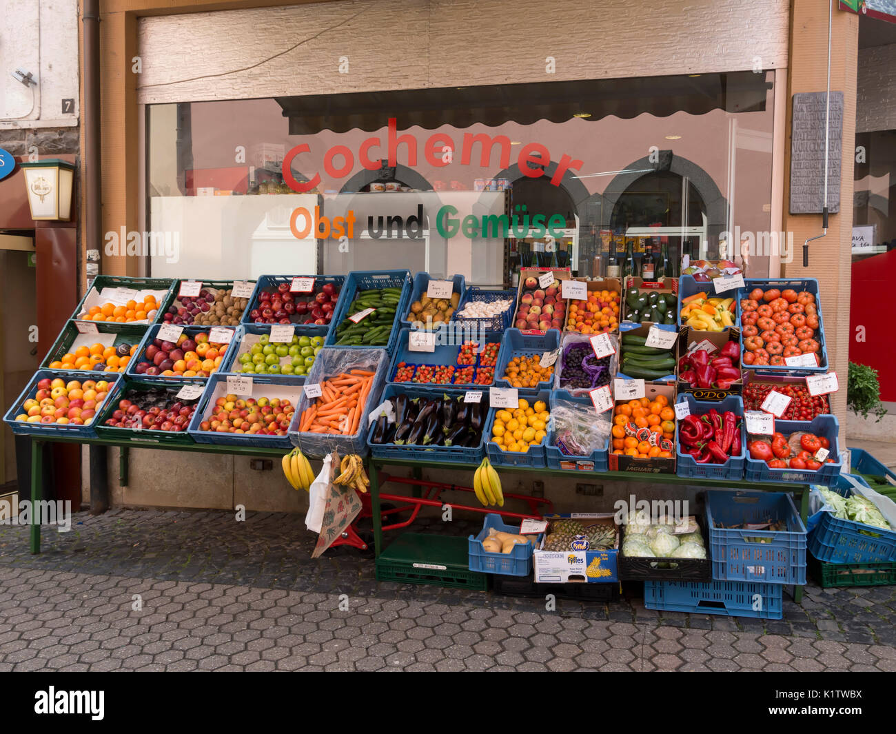 Display of fruits and vegetables in Cochem, Germany Stock Photo - Alamy