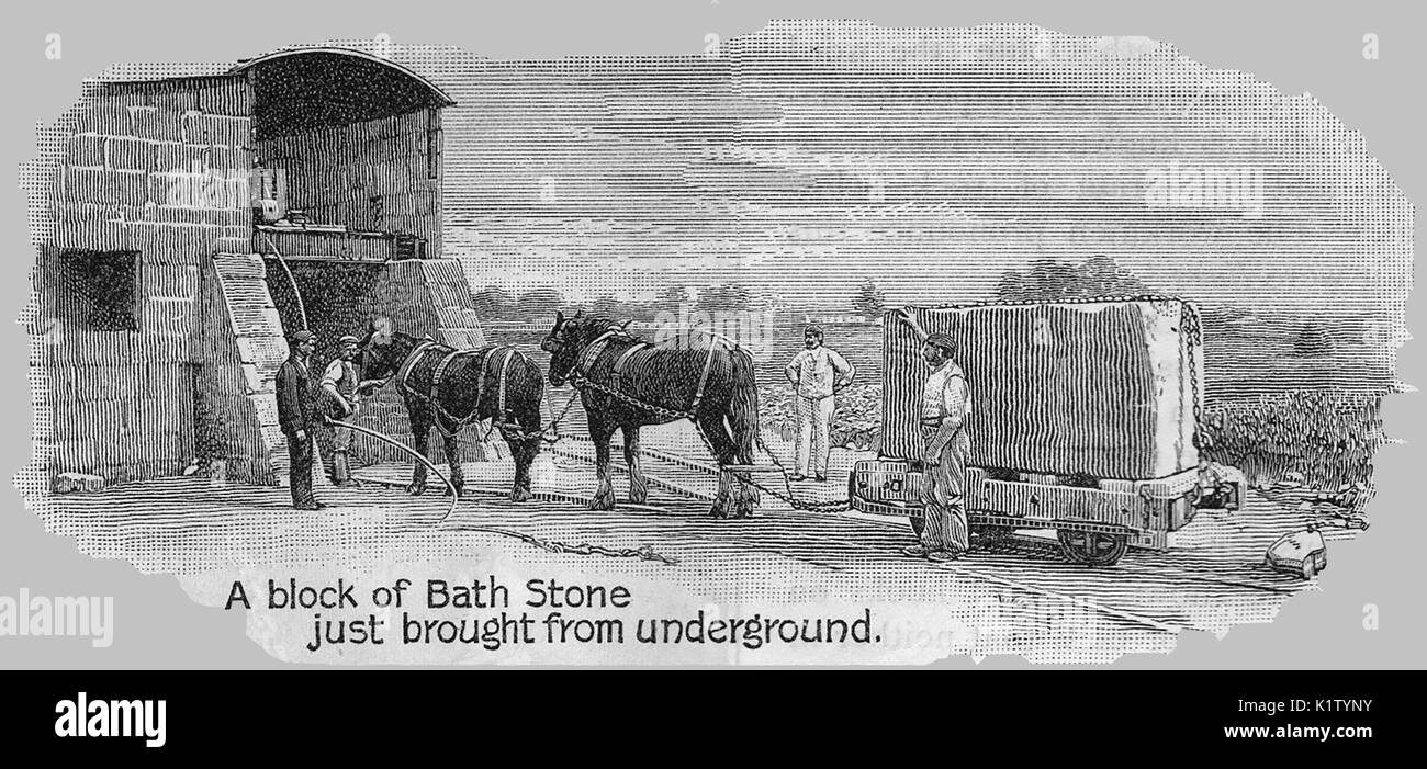 Bath Stone - transporting a stone block from the quarry using a horse ...