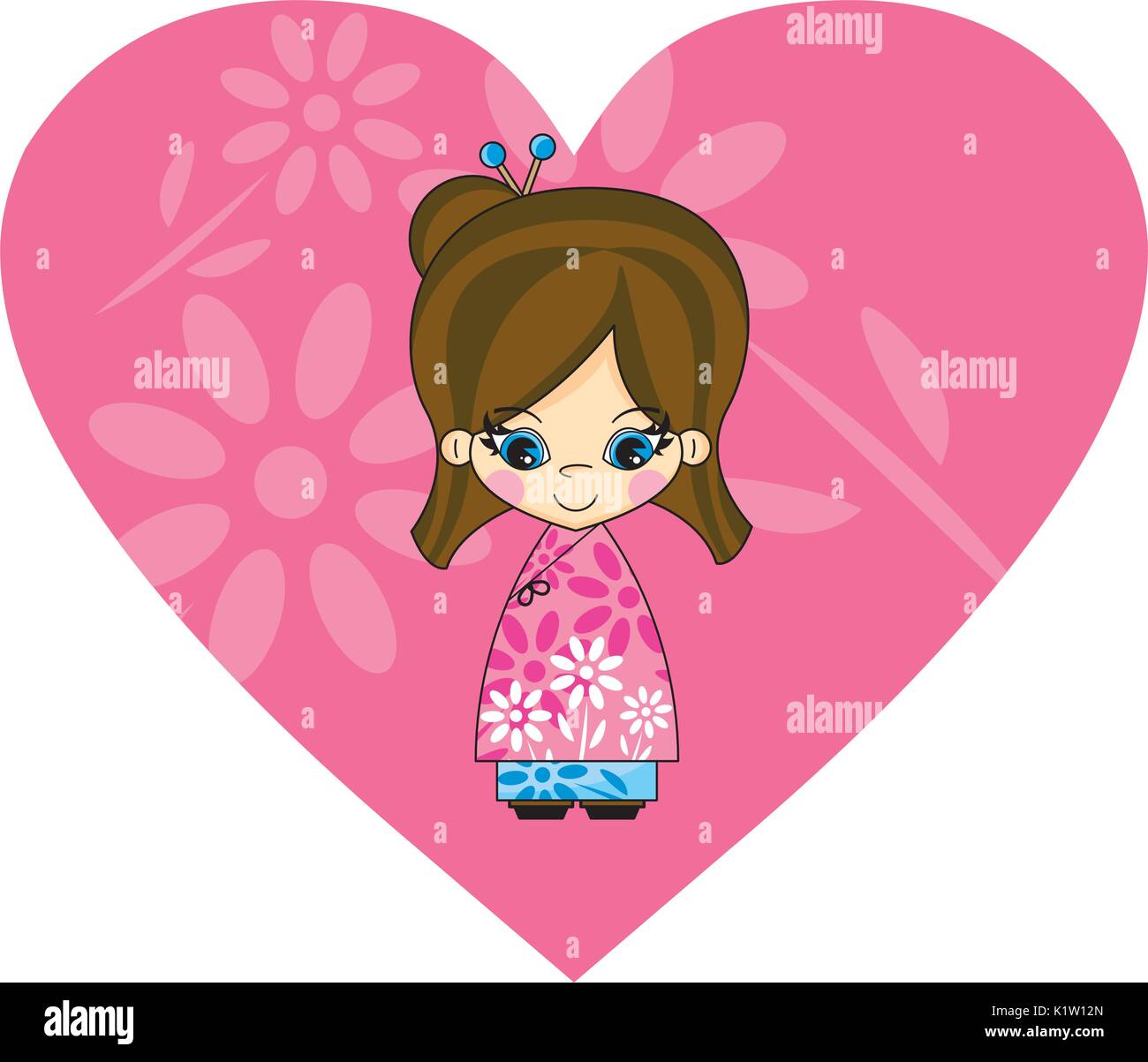Cute Cartoon Geisha Girl in Valentine Heart Stock Vector Image & Art ...