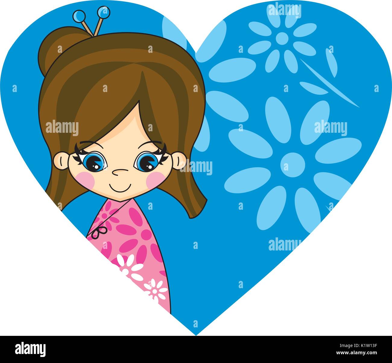 Cute Cartoon Geisha Girl in Valentine Heart Stock Vector Image & Art ...