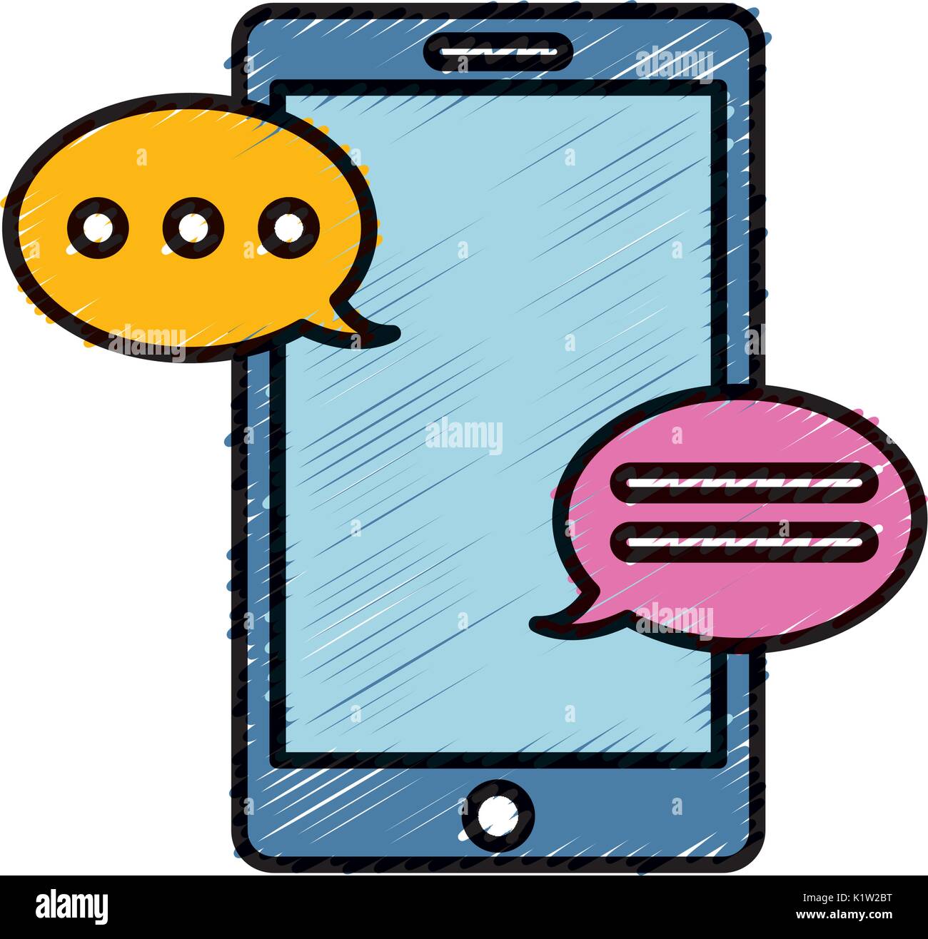 smartphone with speech bubbles icon over white background vector ...