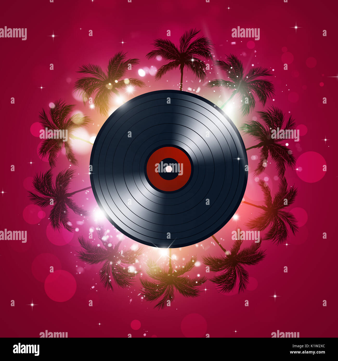 summer party music background with palms and music vinyls Stock Photo ...