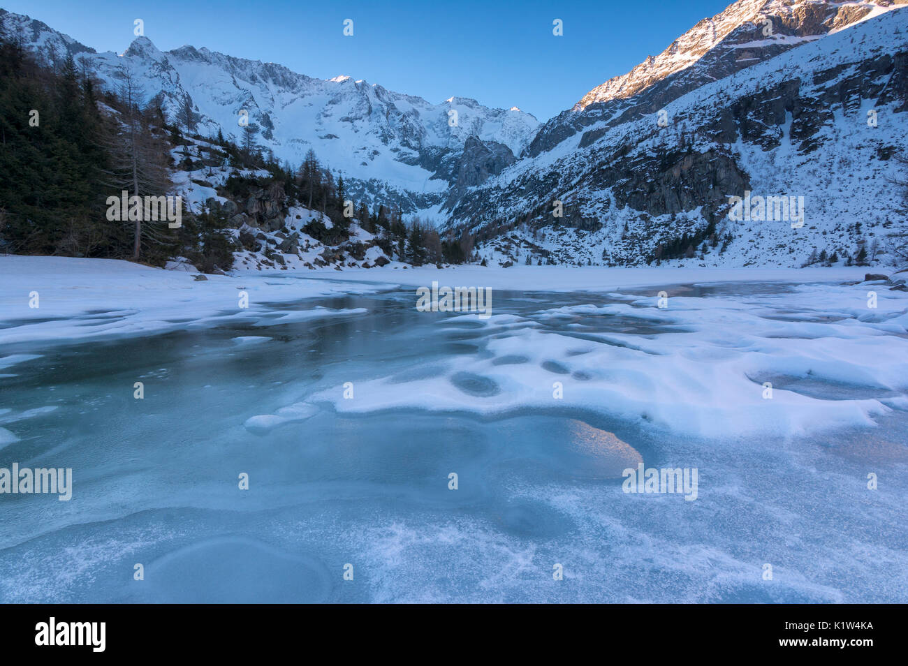 Aviolo lake at thaw, Adamello park, province of Brescia, Italy Stock ...