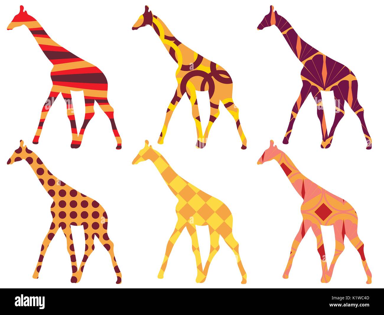 Giraffe pattern. Giraffe in ethnic style. Set of giraffes. Vector Stock ...