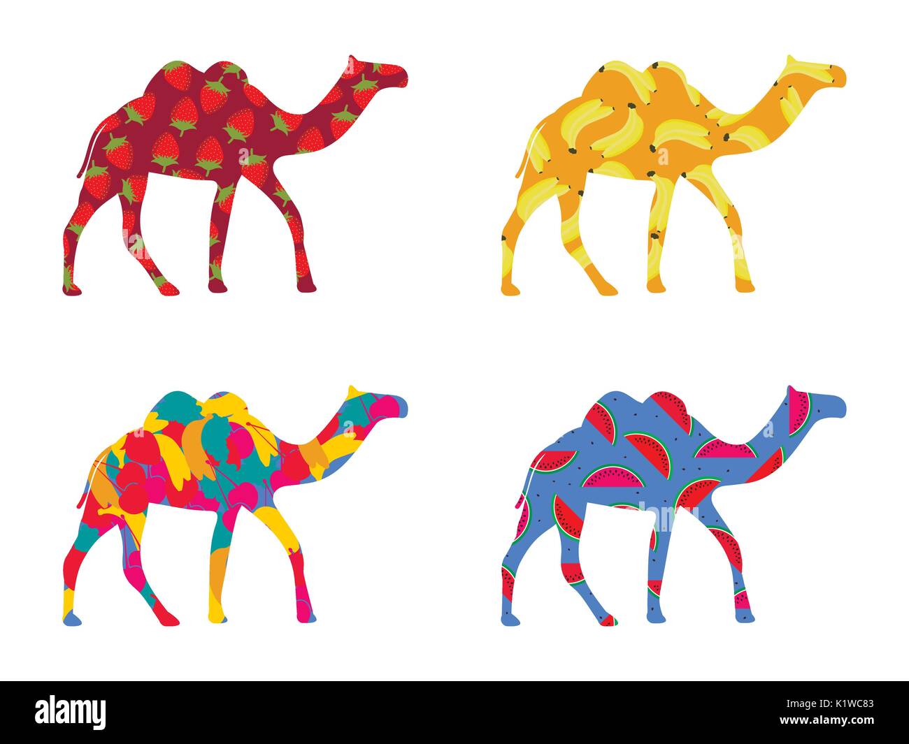 Bactrian camel Indian. Camel with a pattern of berries and fruit ...