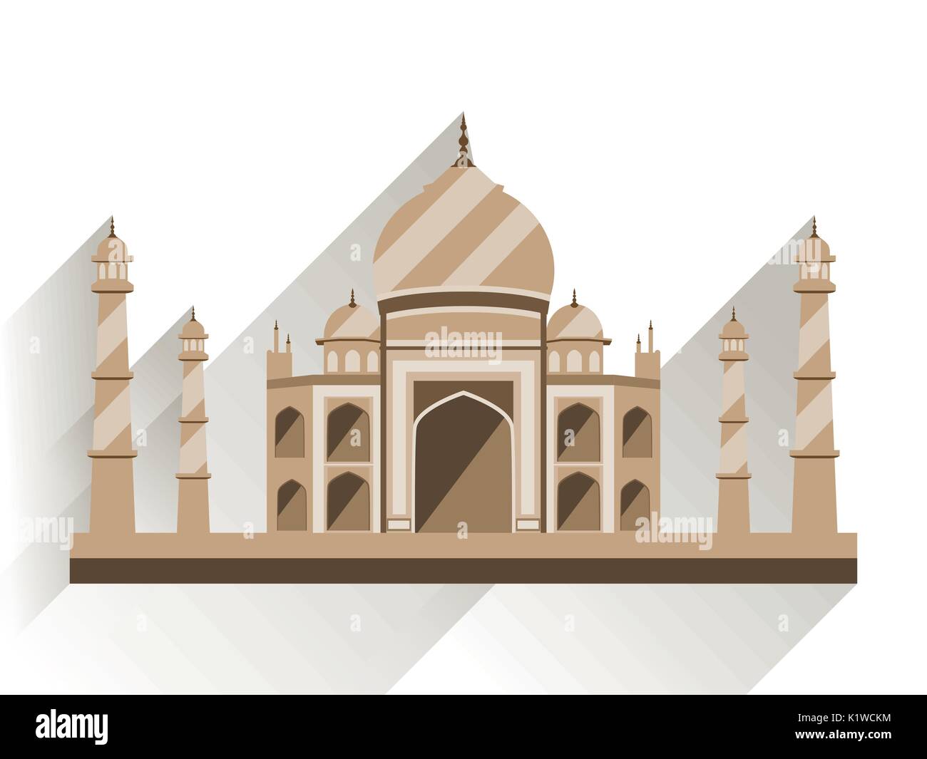 Taj Mahal flat style with long shadow. Ancient Palace in India isolated ...