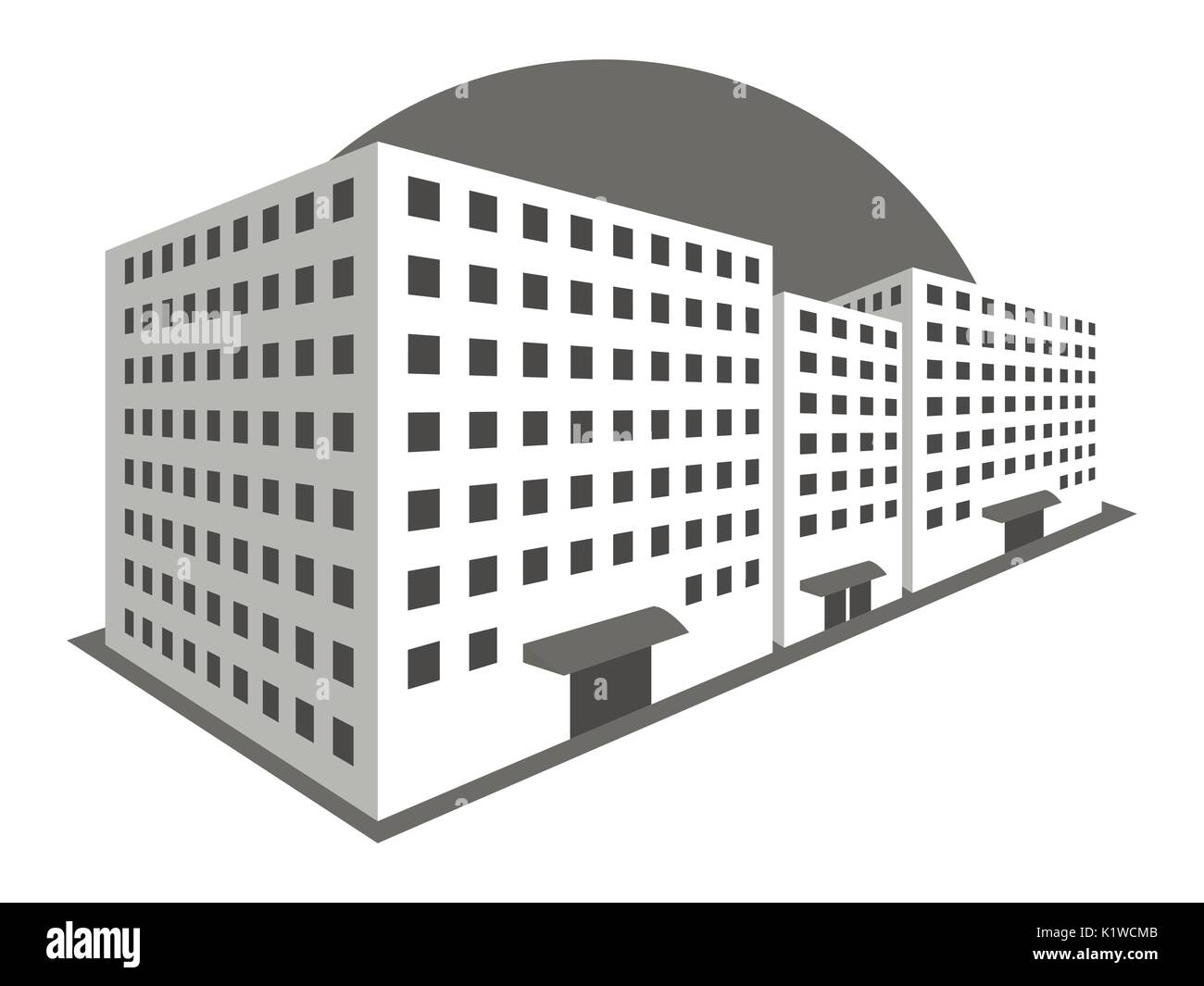 Buildings in perspective on a white background. The outline of the ...