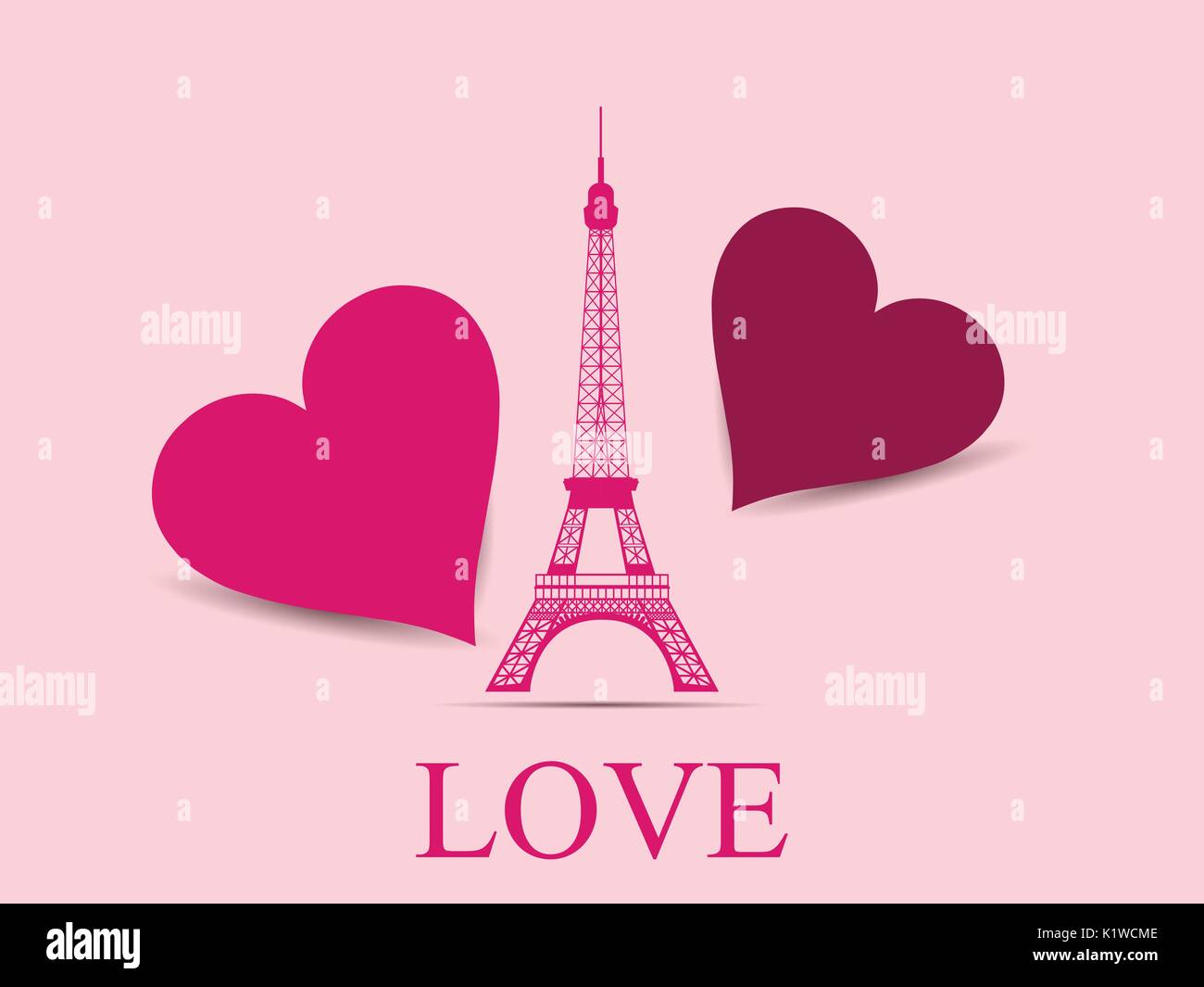 Eiffel Tower with hearts. Paris. Postcard Valentine's Day. Vector ...