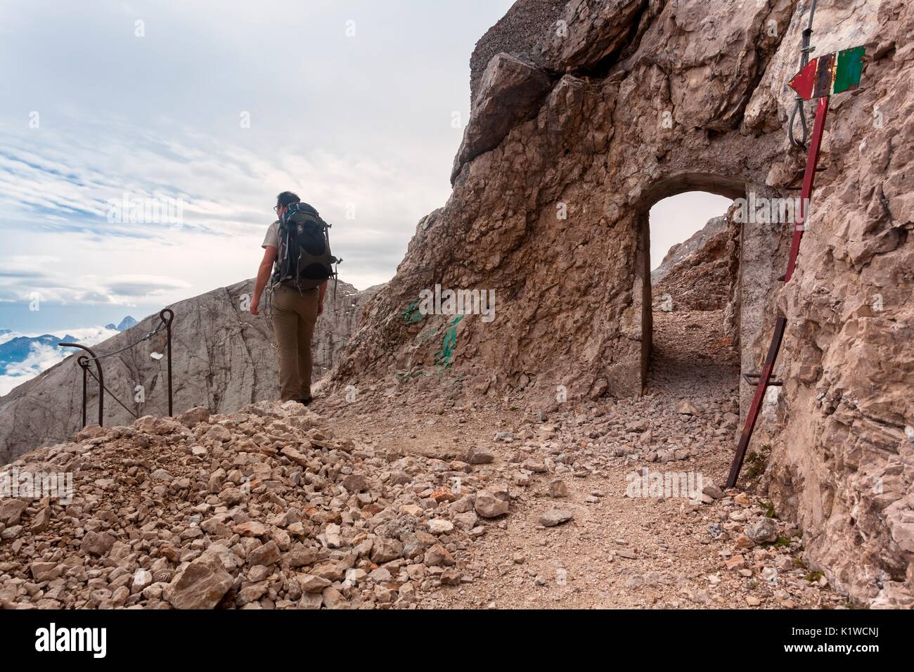 Hikers visiting the trenches of the fortalice of Punta Serauta ...