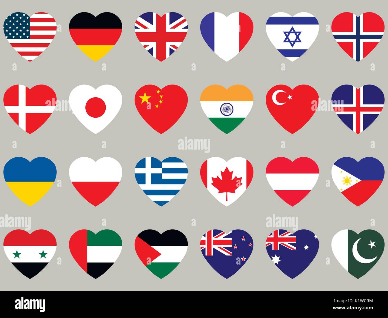Hearts with flag. Flag icons set. Vector illustration Stock Vector ...