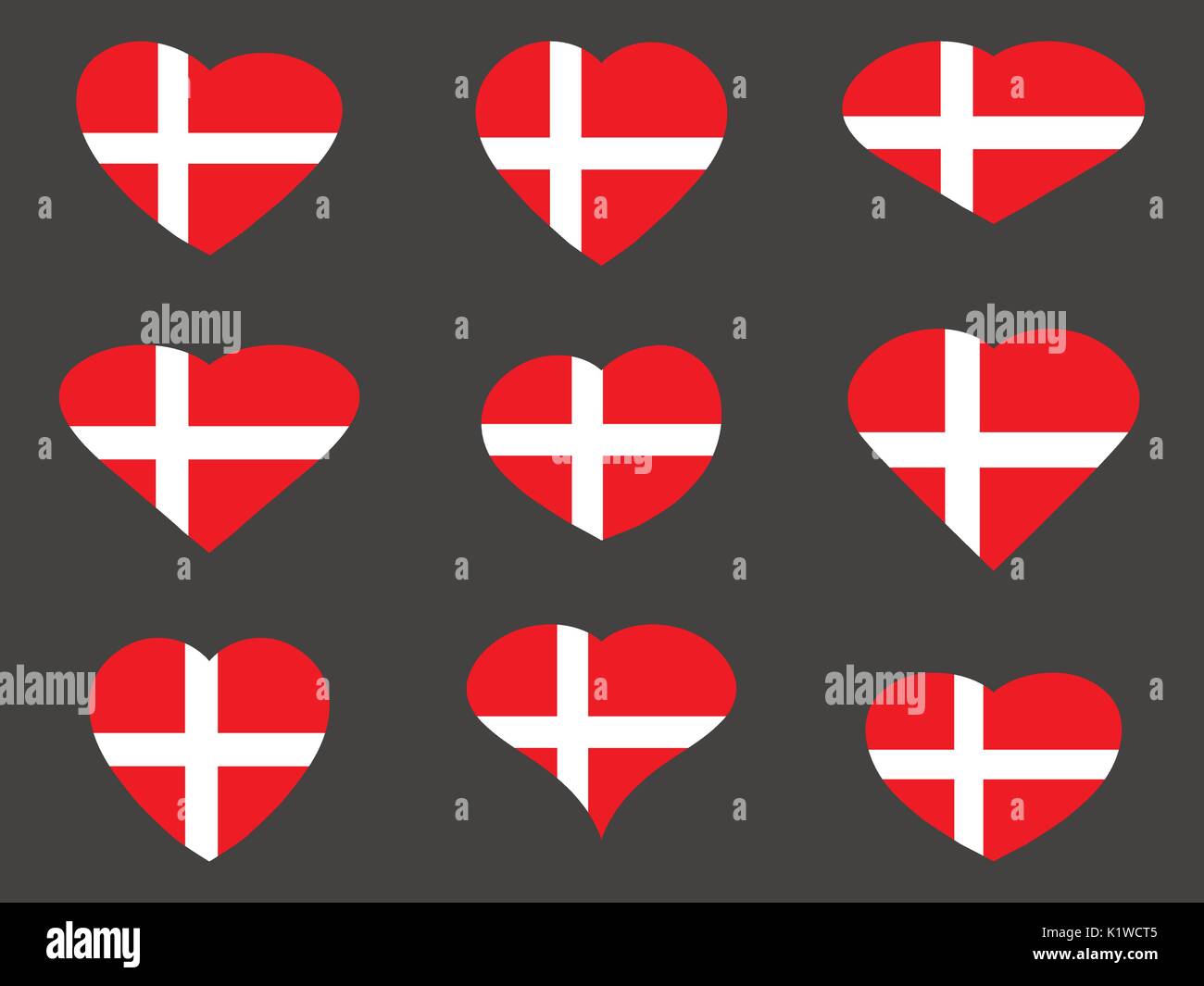 Hearts with the Denmark flag. I love the Denmark. Denmark flag icon set ...