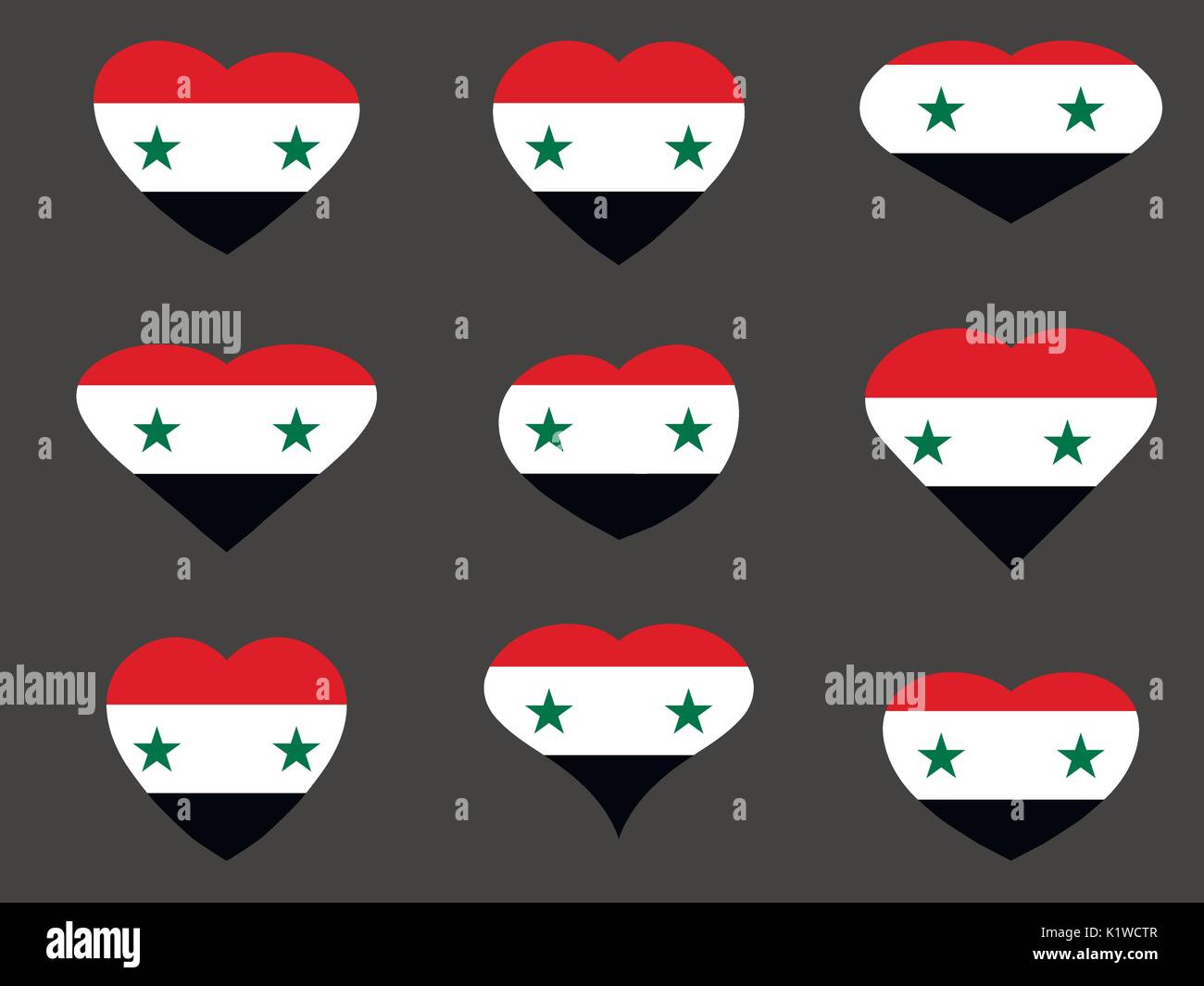 Hearts with the Syrian flag. I love Syria. Syria flag icon set. Vector ...