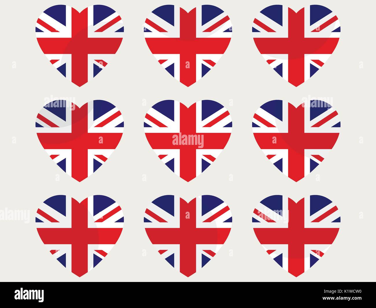 Hearts with the UK flag. I love the UK. England flag icon set. Vector ...